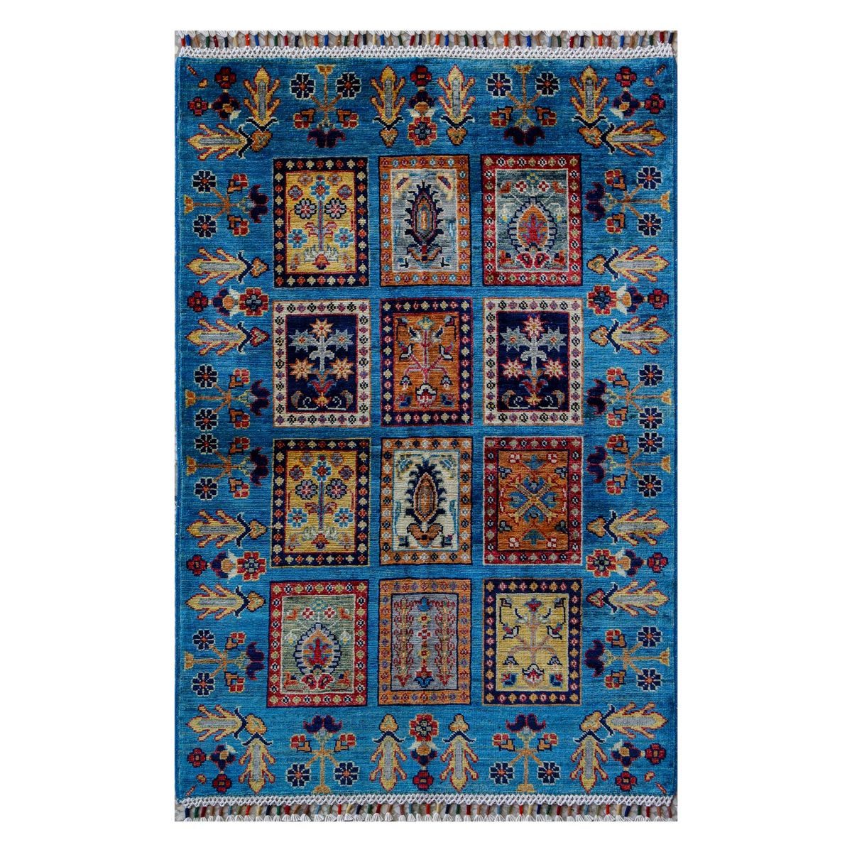 Afghan Handmade Blue Wool Carpet with Mirror Pattern – Authentic 40x40 ...