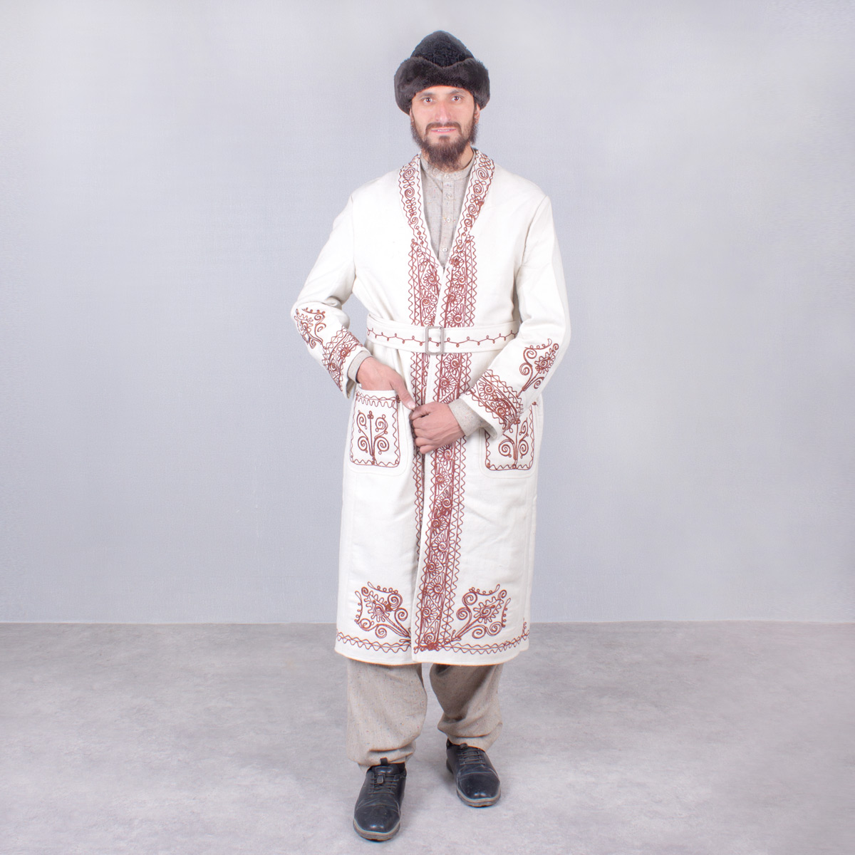 White Hand Embroidered Afghan Tribal Chapan | Nuristani Woolen Winter ...