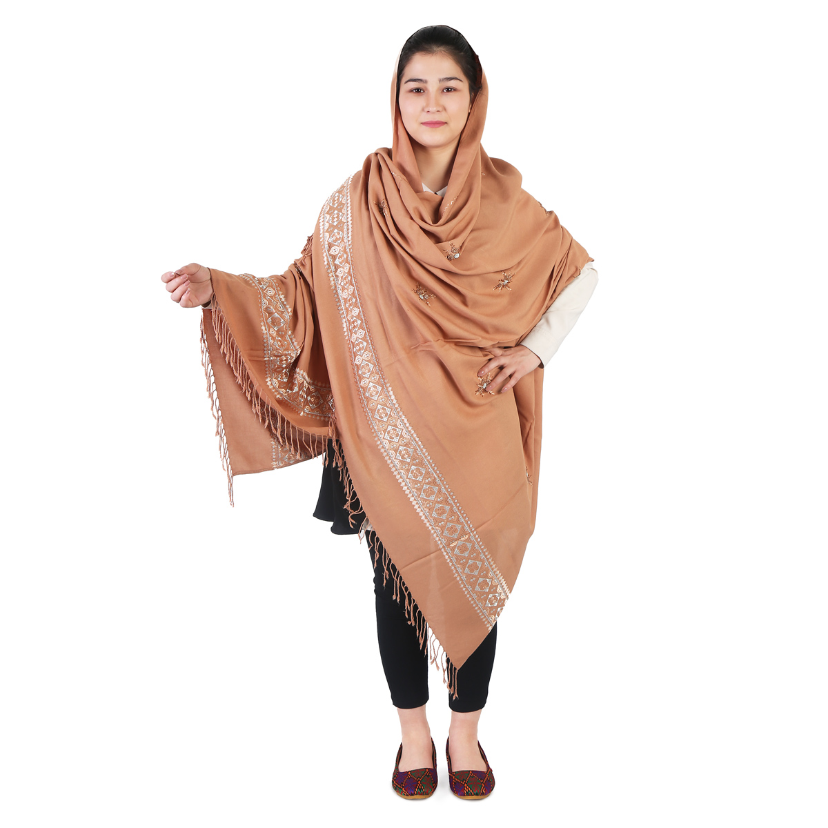 Amber Orange Hazaragi Embroidered Shawl | Aseel | Do Good