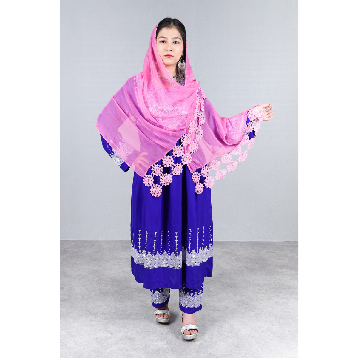 Royal Blue Hazaragi Embroidered Dress | Shaal Shari Dress | Aseel