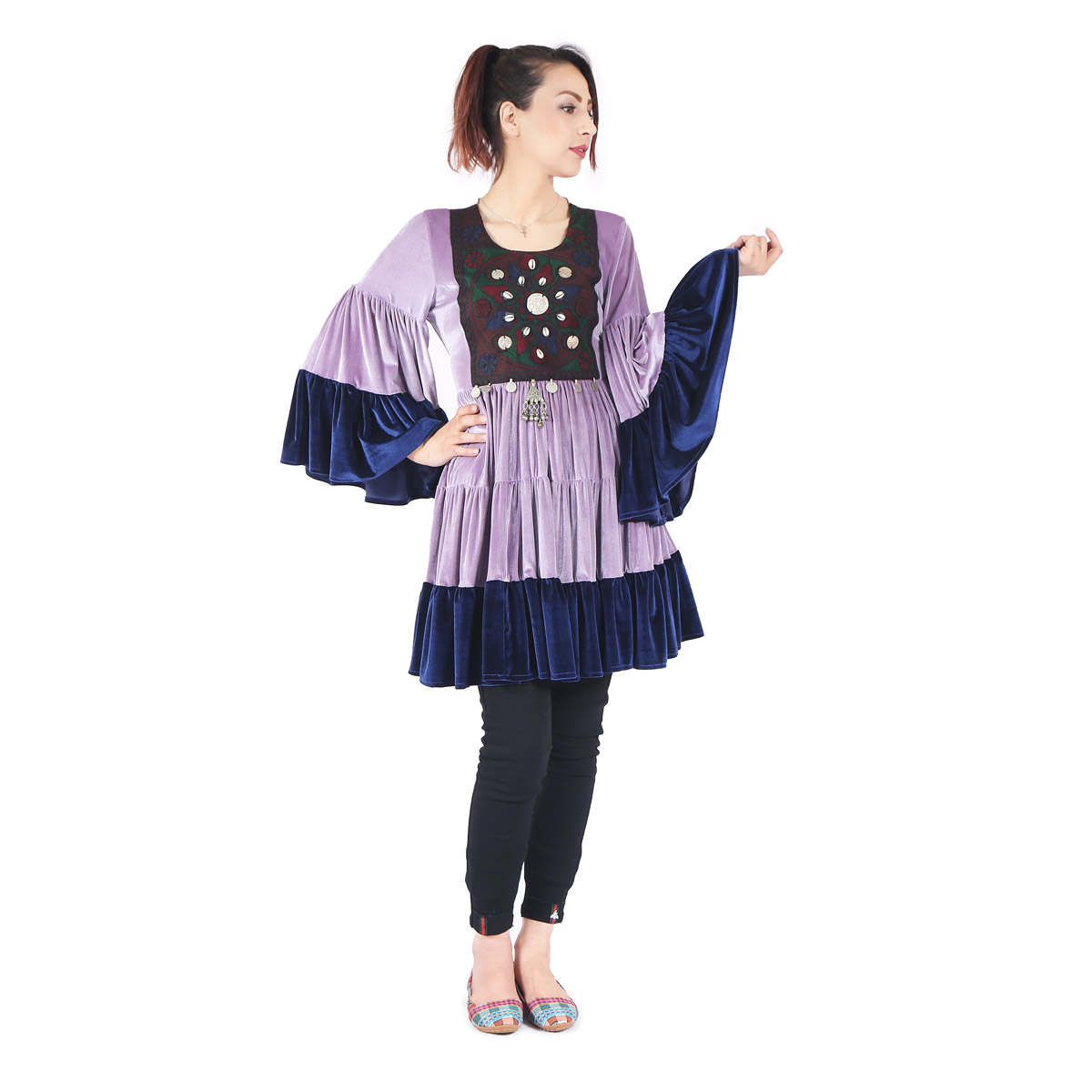 Pleated Kashi Velvet Short Dress | Aseel