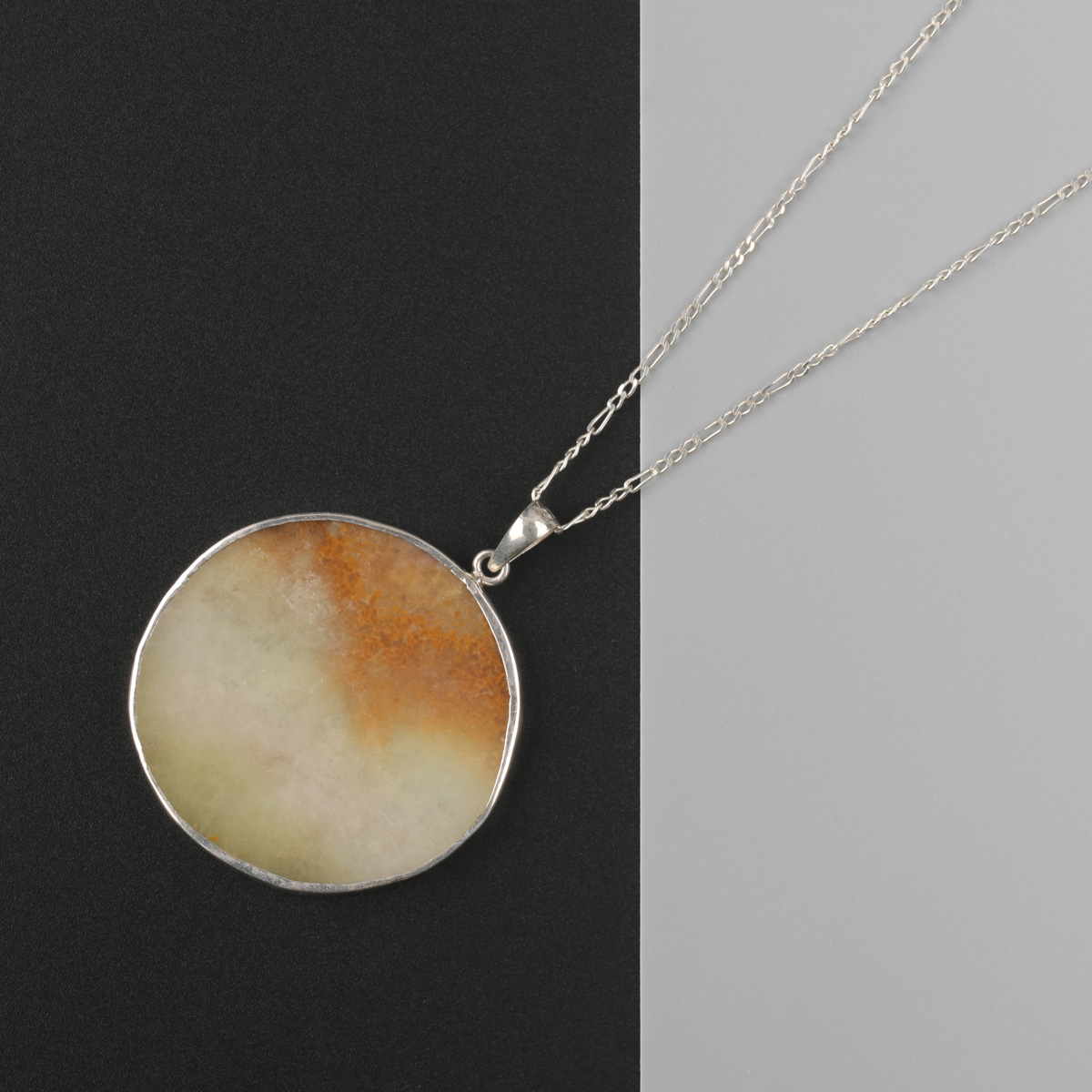 Rokham Stone Necklace | Silver Circle Pendant | Aseel