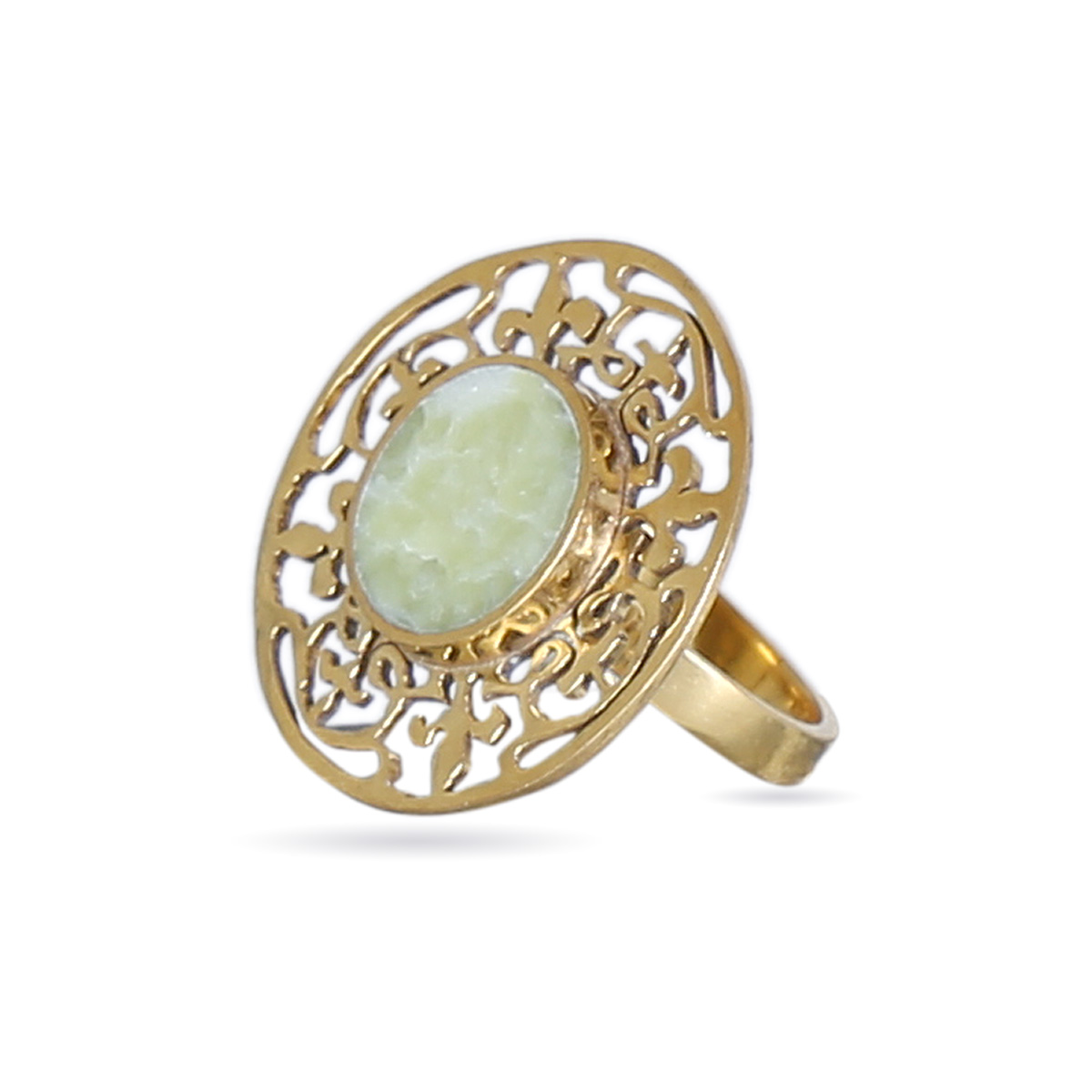 Mint Jet Stone Ring | Gold Plated Round Engraved Ring | Aseel