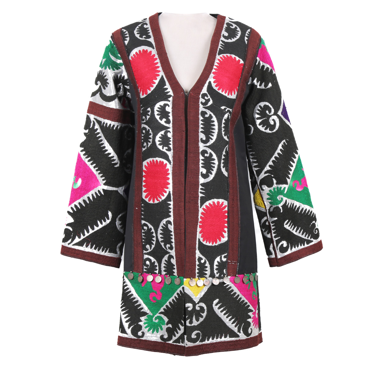 Women's Short Afghan Chapan | Black Hand-Stitched Coat | Aseel