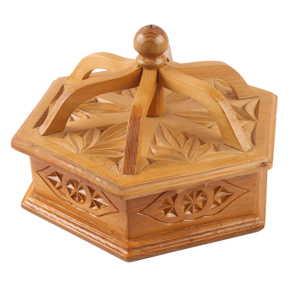 Hexagonal Wooden Fruit Dish | Handmade Candy Dish With Lid | Aseel