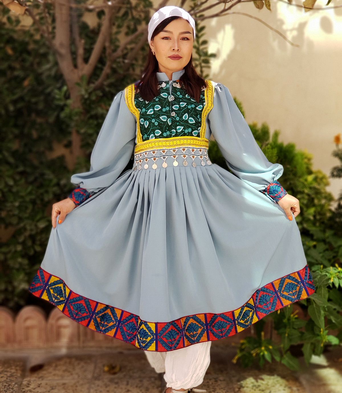 Gray Graph Embroidered Hazaragi Dress | Crepe Traditional Wear Frock ...